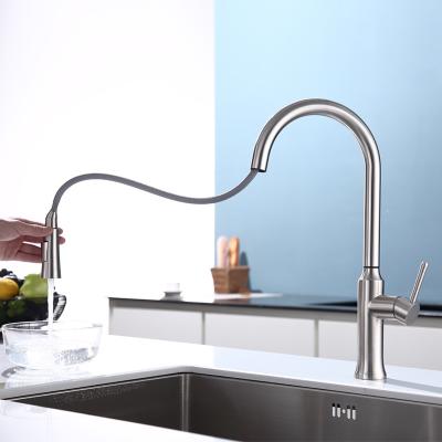 China SUS304 Brushed Nickel Pull Out Tap / PEX Hose Retractable Kitchen Tap for sale