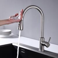 China DC6V IPX5 Touch Sensor Pull Down Kitchen Faucet Brushed Nickel Single Hole Mixer for sale