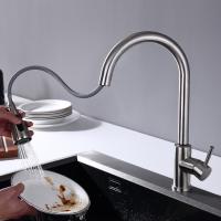 China DC6V IPX5 Touch Sensor Pull Down Kitchen Faucet Brushed Nickel Single Hole Mixer for sale