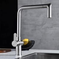 China Brushed Nickel Single Hole Pull Out Kitchen Faucet 18/10 Stainless Steel Dual Function Sprayhead for sale