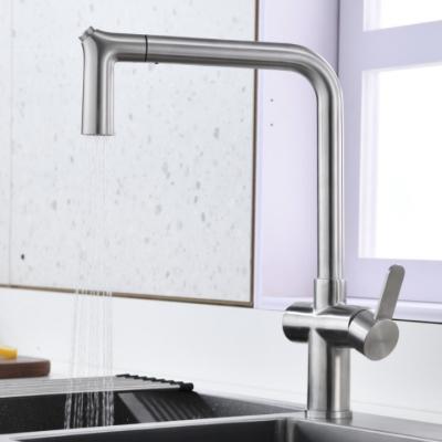 China Water Efficient Kitchen Water Faucets Solid Stainless Steel Angled Spout for sale