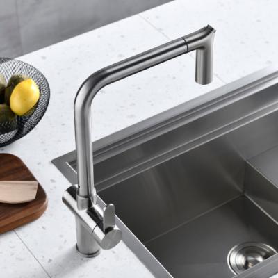 China Brushed Nickel Single Hole Pull Out Kitchen Faucet 18/10 Stainless Steel Dual Function Sprayhead for sale