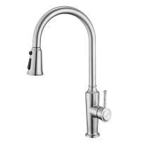China HOMEKA 2073 Brushed Nickel Pull Down Kitchen Faucet SUS304 Stainless Steel Three Mode Spray for sale
