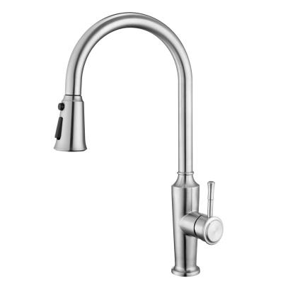 China HOMEKA 2073 Brushed Nickel Pull Down Kitchen Faucet SUS304 Stainless Steel Three Mode Spray for sale