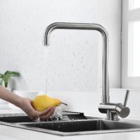 China 18/10 Stainless Steel Angled Spout Kitchen Basin Tap 35mm Ceramic Cartridge Hidden Faucet for sale
