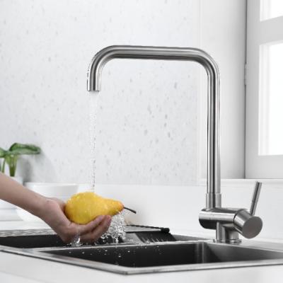 China 18/10 Stainless Steel Angled Spout Kitchen Basin Tap 35mm Ceramic Cartridge Hidden Faucet for sale