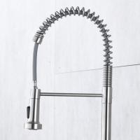 China Single Lever Coil Spring High Arc Kitchen Faucet With Sprayer Brushed Nickel for sale
