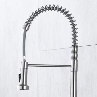 China Single Lever Coil Spring High Arc Kitchen Faucet With Sprayer Brushed Nickel for sale