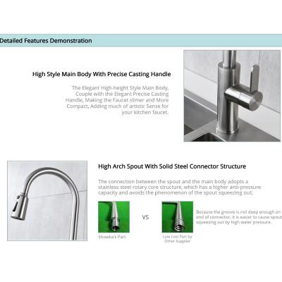China HOMEKA 2008X Stainless Steel Pull Down Kitchen Faucet 18/10 SUS304 Brushed Nickel for sale