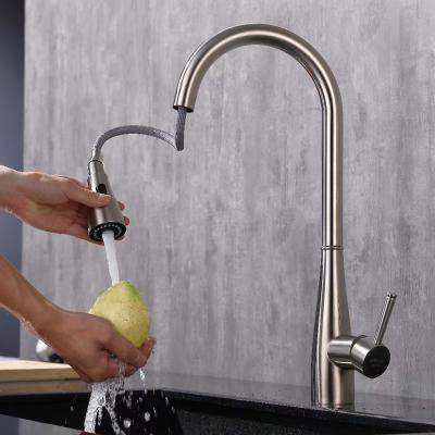 China SUS304 Stainless Steel Single Lever Kitchen Faucet with Dual Mode Spray Wand 35mm Ceramic Cartridge for sale