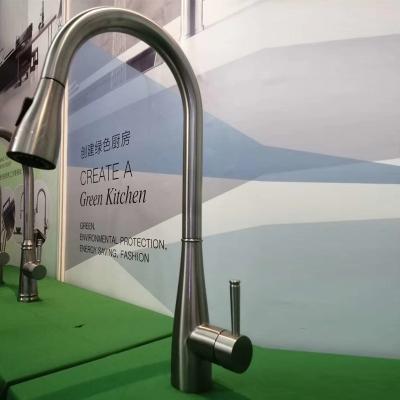 China SUS304 Stainless Steel Gooseneck Kitchen Faucet High Arch Touch Sensor Pull Down 19002-SS for sale