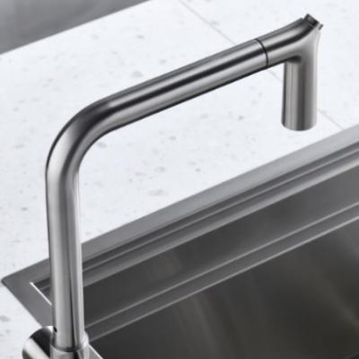 China Brushed Nickel Single Hole Kitchen Faucet with PEX Pull Down Hose 35mm Ceramic Cartridge for sale