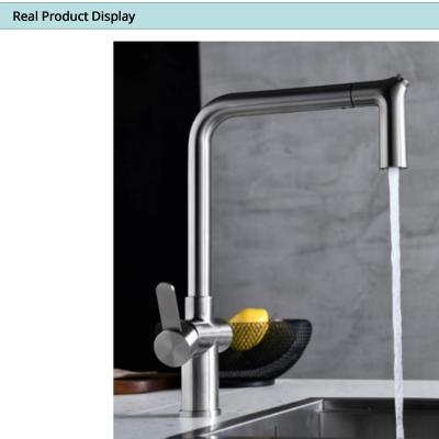China Single Hole Pull Down Kitchen Faucet 18/10 Stainless Steel Brushed Nickel Two Function Sprayer 2063 for sale