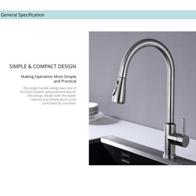China 360 Degree Rotating Kitchen Faucet with Pull Down Sprayer SUS304 Stainless Steel 35mm Ceramic Cartridge for sale