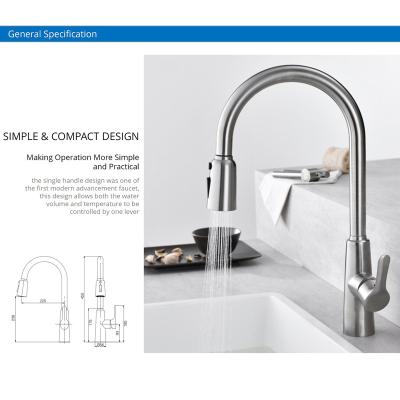 China 18/10 Stainless Steel Pull Down Kitchen Faucet with 3-Function Sprayer 2075 for sale
