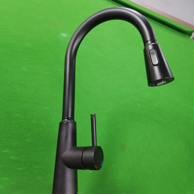 China Matte Black Pull Down Kitchen Faucet 2077H Dual Mode Sprayer Single Hole Deck Mounted for sale