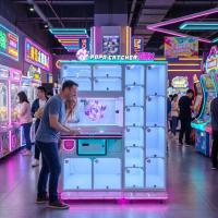 China Modular Prize Box Claw Catcher Machine Neon Light Mobile Wheel Gift Vending Arcade Game Machine for Amusement Park for sale