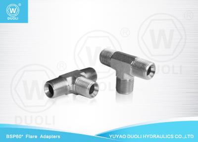 China BSPT Male Thread Hydraulic Tee Pipe Fitting Carbon Steel 3 Way R1/4 to R2 for sale