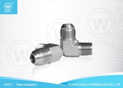 China Carbon Steel 37° Cone JIC Male Elbow to BSPT Male Hydraulic Flared Adapter 7/16-20 to R1/8-28 for sale