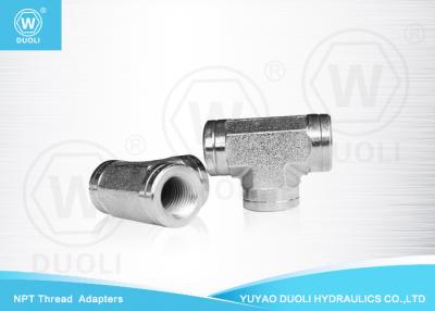 China Carbon Steel TEE NPT Female Thread Hydraulic Hose Connector Fittings White Zinc Plated 1/8 to 2 Inch for sale