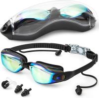 China Anti-Fog UV Protection Swimming Goggles PC Silicone Adjustable Strap Nose Clip Unisex Adult 639GRE for sale