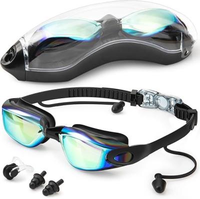 China Anti-Fog UV Protection Swimming Goggles PC Silicone Adjustable Strap Nose Clip Unisex Adult 639GRE for sale