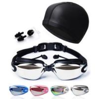 China Adult Swimming Goggle Set with Swim Cap Earplugs Anti-Fog UV Protection PC Silicone 638M for sale
