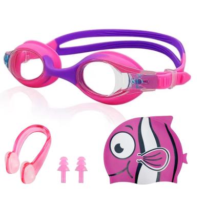 China Kids Anti-Fog UV Protection Swimming Goggles with PC Lens Silicone Strap 2pcs Set for sale