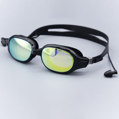 China High Definition Electroplated Swimming Goggles Non Leaking Gold Lens Anti Fog UV Protection Adult for sale