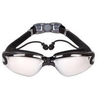 China Adult Anti-Fog UV Protection Swimming Goggles with Silver Plating Lenses and Surf Ear Plugs for Competition Training for sale