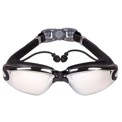 China Adult Anti-Fog UV Protection Swimming Goggles with Silver Plating Lenses and Surf Ear Plugs for Competition Training for sale