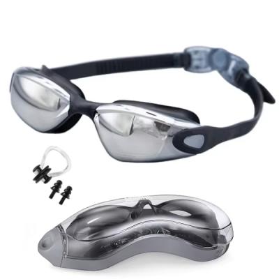 China Adult Anti-fog UV Protection Swimming Goggles PC Silicone with Earplug Nose Clip Set for sale