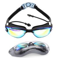 China UV Protection Anti-Fog Swimming Goggles PC Silicone Easy Adjust Strap Rainbow Plating Lenses for sale