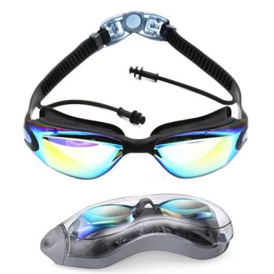 China UV Protection Anti-Fog Swimming Goggles PC Silicone Easy Adjust Strap Rainbow Plating Lenses for sale