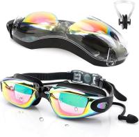 China Anti-Fog UV Protection Swimming Goggles Rainbow Plating Lenses with Surf Ear Plug 5pcs MOQ for sale