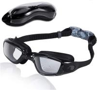 China Black Adult Anti-Fog Swimming Goggles with Integrated Silicone Nose Bridge UV Protection for sale