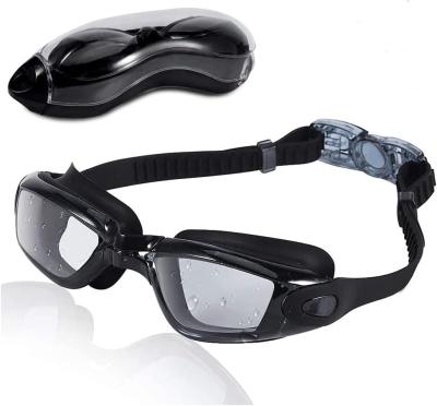 China Black Adult Anti-Fog Swimming Goggles with Integrated Silicone Nose Bridge UV Protection for sale
