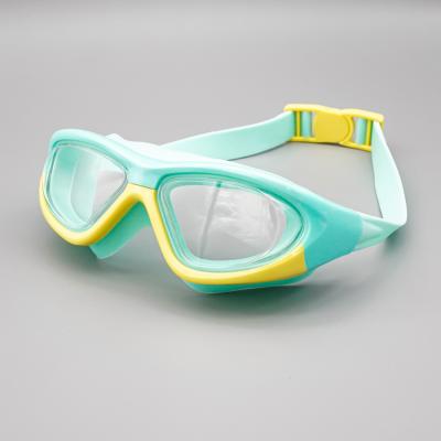 China Children Swimming Goggles Big Frame Silicone Gasket Rainbow Plating Lens UV Anti-Fog 48 Pcs MOQ for sale