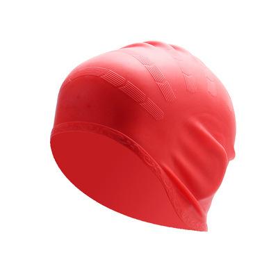 China Red Silicone Swimming Cap with Leak Proof Ear Protection Soft Non Slip Swim Hat for Adults for sale