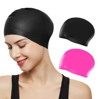 China Leakproof Big Stretch Silicone Swim Cap with Ear Protection for Women Men Long Hair 22cm for sale