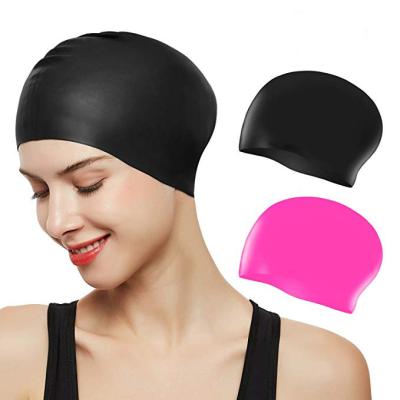 China Leakproof Big Stretch Silicone Swim Cap with Ear Protection for Women Men Long Hair 22cm for sale