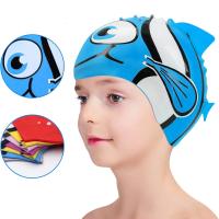 China Cartoon Design Silicone Swim Cap for Kids Ages 3-10 Waterproof Eco-Friendly Swimming Training Cap for sale