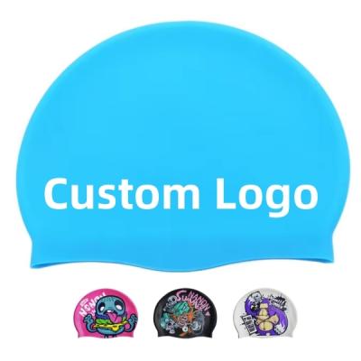 China OEM Pure Color Silicone Swim Cap Waterproof UV Protection Unisex Adult 5 Colors for sale