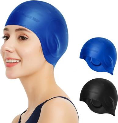 China Custom 2-Piece Silicone Ear Protection Swimming Cap Soft Waterproof Non-Slip for Men Women Boys Girls for sale