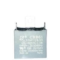 China CBB61 Fan Capacitor 450V 3.5UF Film Capacitor RoHS 25 / 70 / 21 Stralght Lug for sale