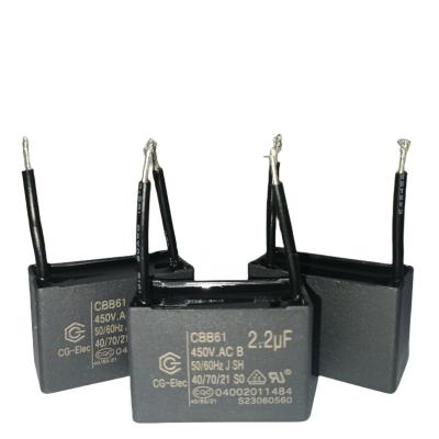 China CBB61 Air Conditioner Fan Capacitor 450V 2.2mfd B-Class Black Fan Capacitor And Self-Healing for sale