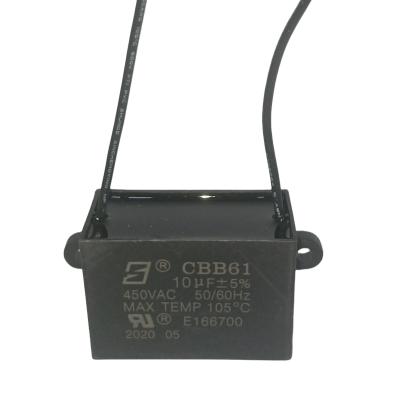 China 10mfd 450V Ceiling Fan Capacitor CBB61 Max Temp 105℃ With Self-Healing for sale
