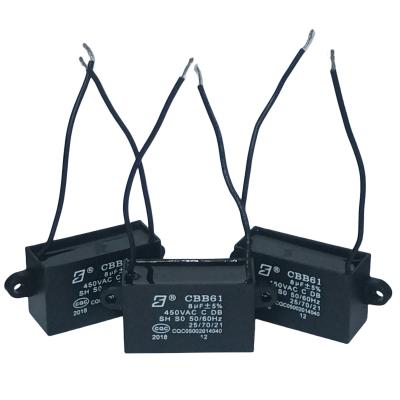 China CBB61 Ceiling Fan Capacitor 450V 8.0mfd Plastic Triangles With Locating Holes for sale