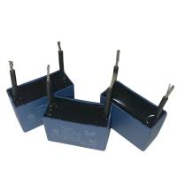 China 2 Wire Blue Air Conditioner Fan Capacitor CBB61 450V 3.0mfd With 30 Line Length for sale