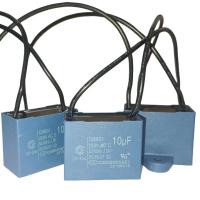 China CBB61 Ceiling Fan Capacitor 250V 10mfd Blue With 200 Line Length VH Terminal for sale